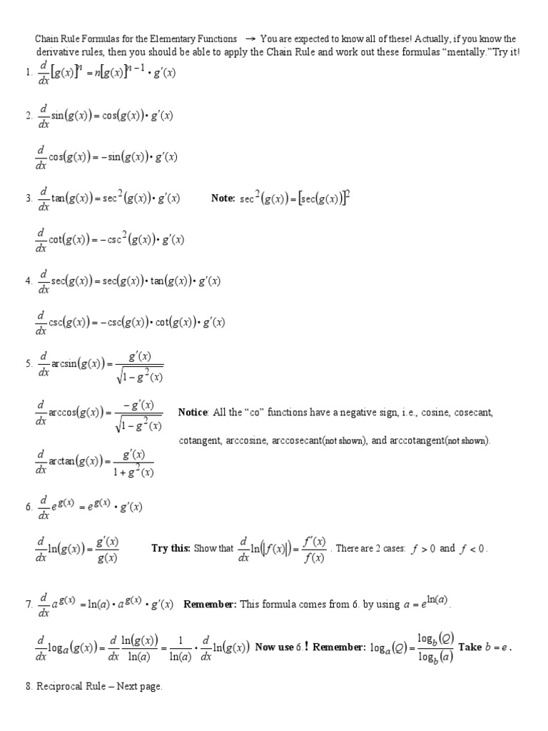 Chain Rule Formulas | PDF
