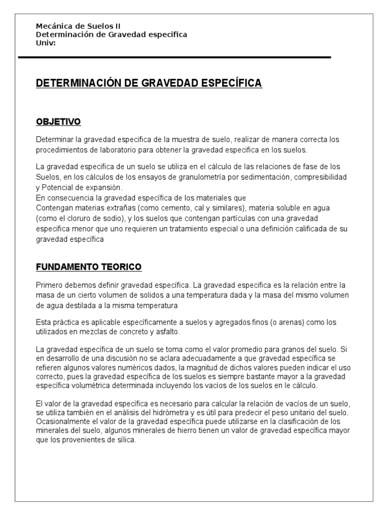 Cálculo de Gravedad Específica en Suelos | PDF | Mecánica de suelos | Suelo