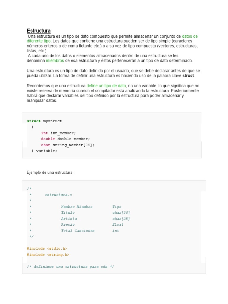 Estructura, Unión, Enumeracion | PDF | Tipo de datos | Variable (informática)