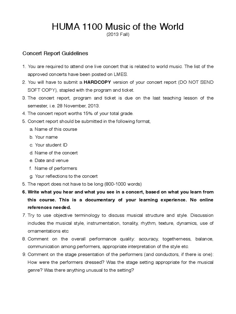 Concert Report Guidelines | PDF