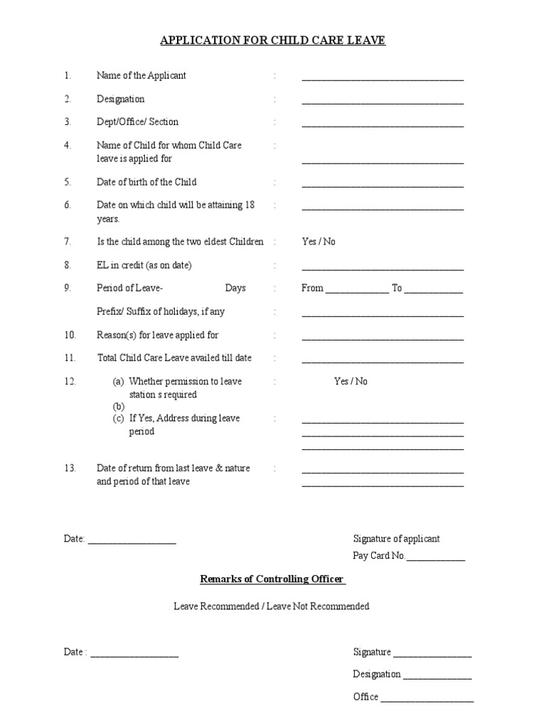 Application For Child Care Leave | PDF
