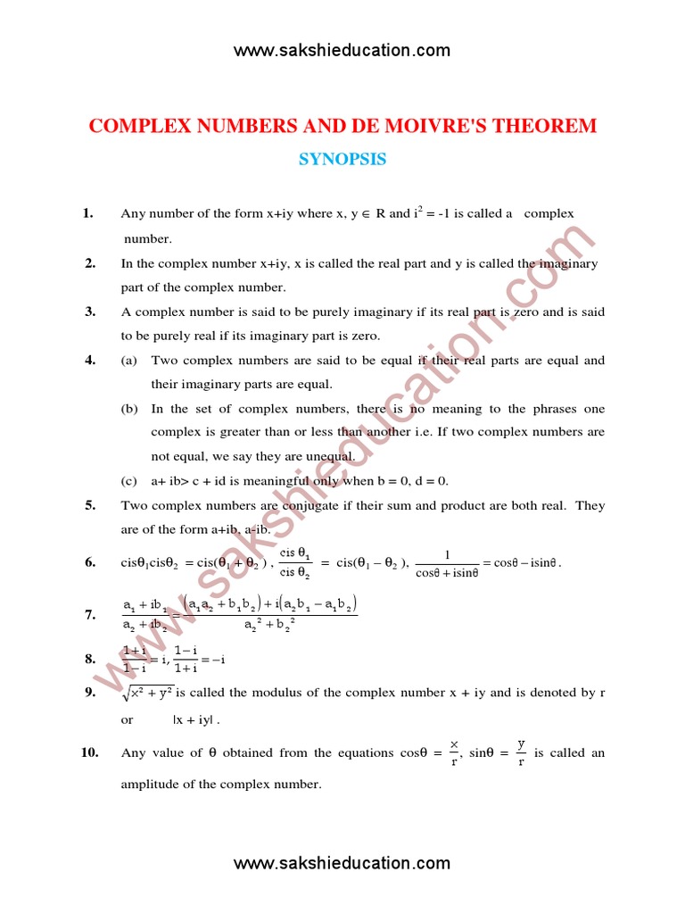 Complex - Numbers - de - Moivre - Theorem PDF | PDF | Trigonometric ...