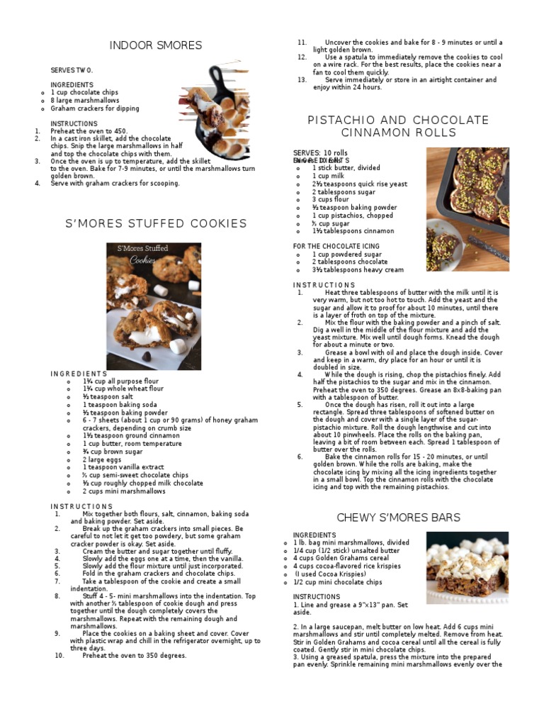 Indoor Smores: SERVES: 10 Rolls | PDF | Dough | Cakes