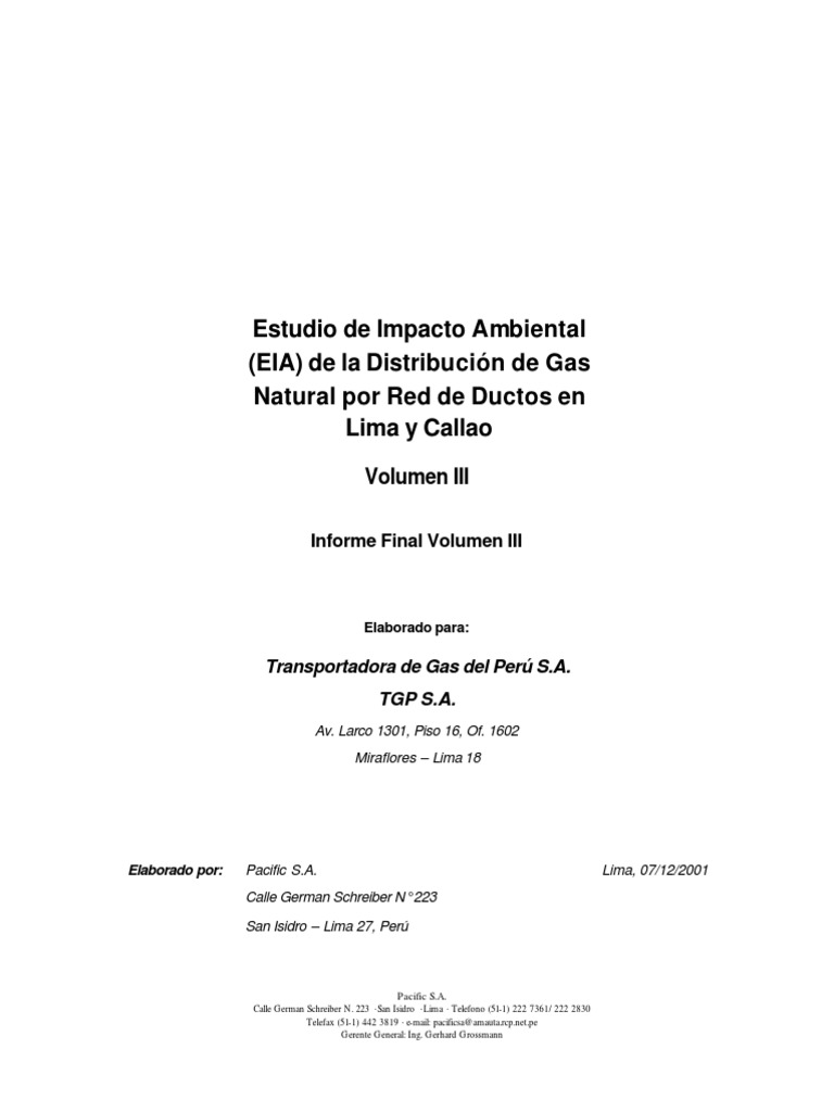 EIA de Distribucion de Gas Ductos Lima-Callao | PDF | Evaluación de ...
