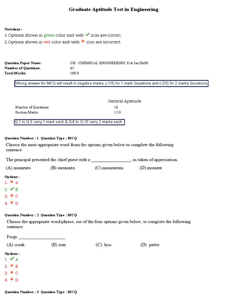 Chemical Engineering GATE 2023 Exam Details | PDF | Tests ...