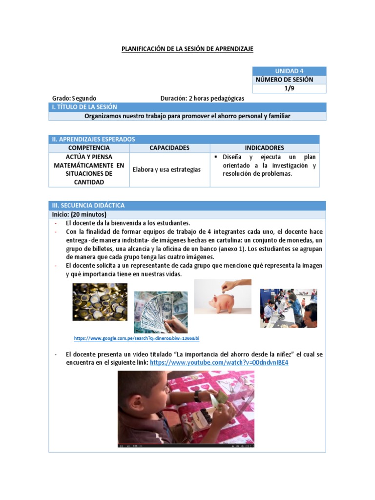 MAT - U4 - 2do Grado - Sesion 01 | PDF | Ahorro | Sistema financiero
