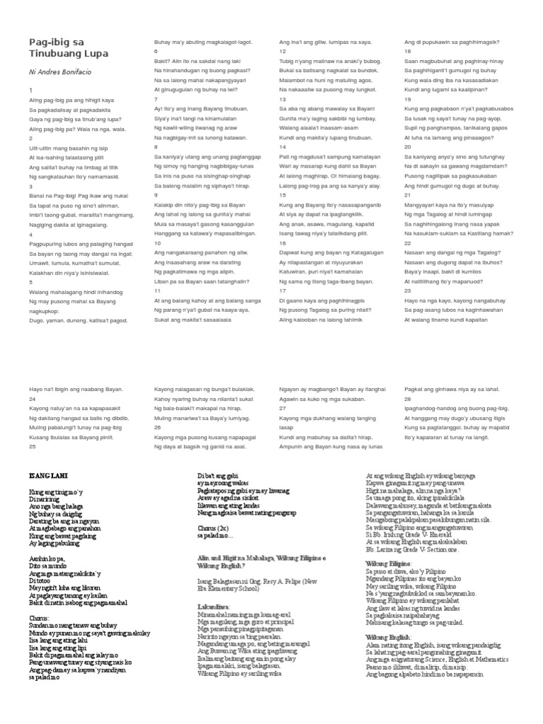 Pag-Ibig Sa Tinubuang Lupa (Poem) | PDF