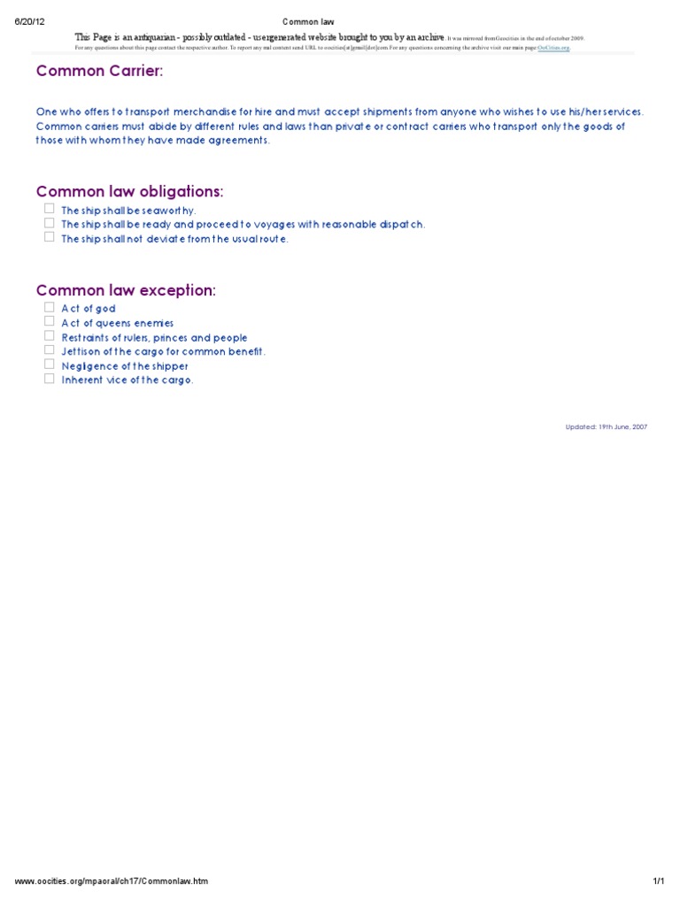 Common Carrier Law Overview | PDF | Travel