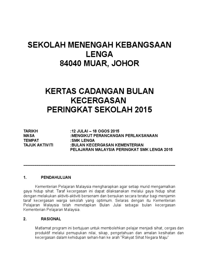 Kertas Kerja Bulan Kecergasan SMK Lenga | PDF