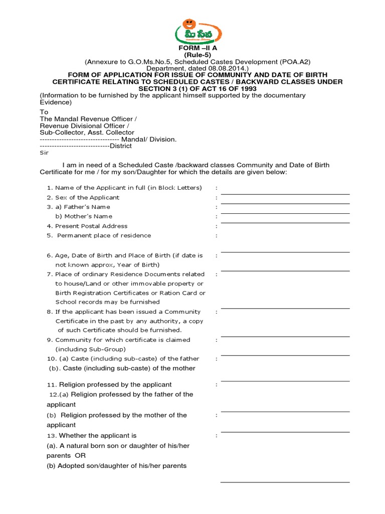 Caste Certificate Application Form | PDF | Justice | Crime & Violence
