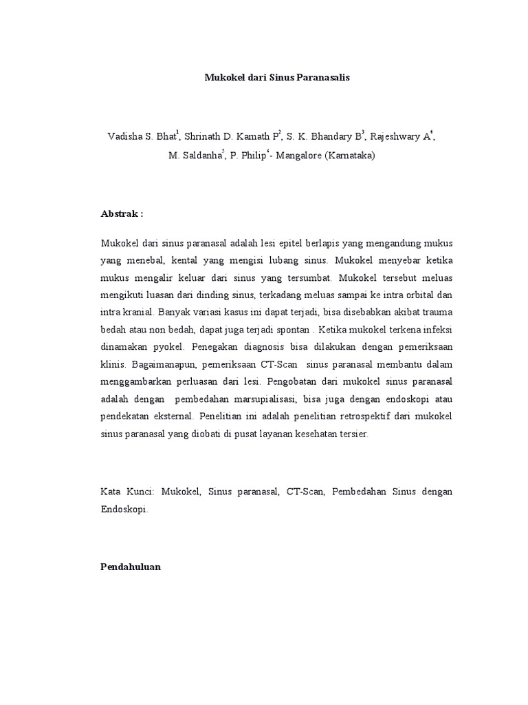 Mukokel Sinus Paranasalis | PDF | Sains & Matematika