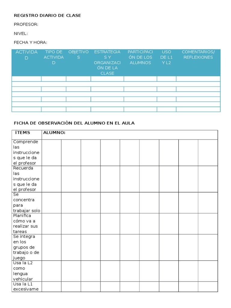 Fichas de Observacion de Clase | Descargar gratis PDF | Sicología | Comunicación