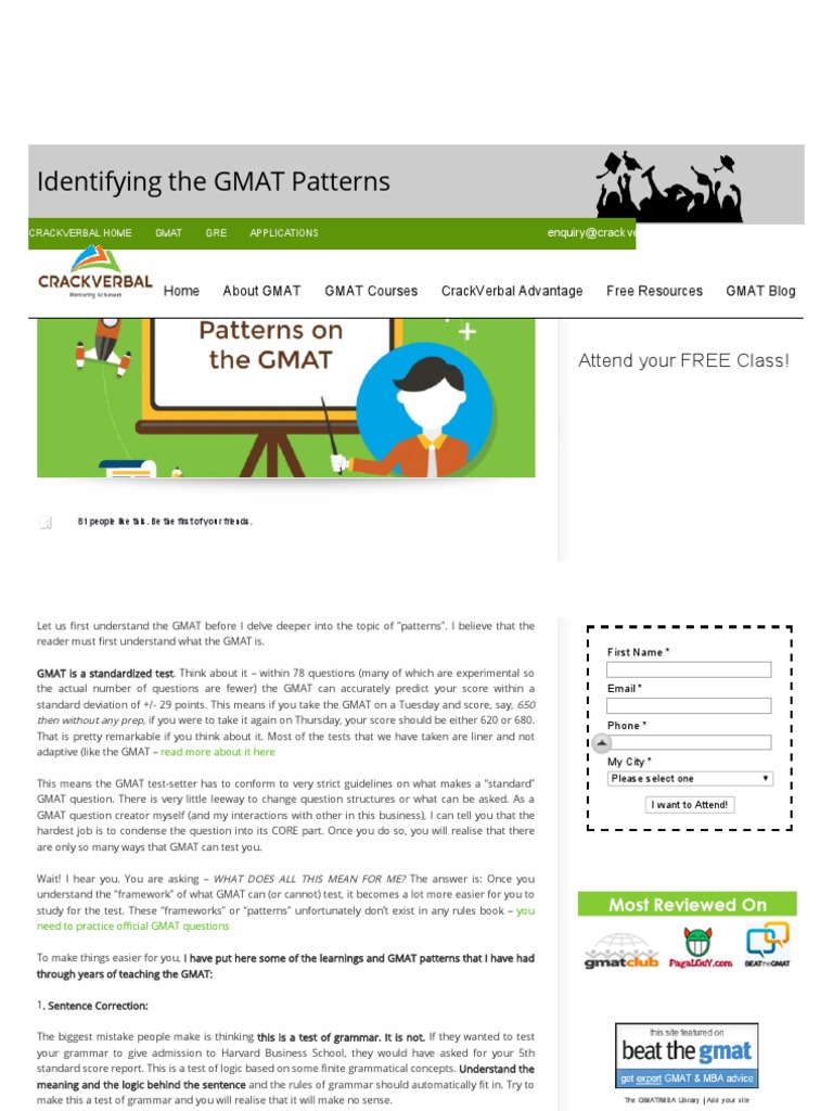 Identifying The GMAT Patterns: Attend Your FREE Class! | PDF | Graduate ...