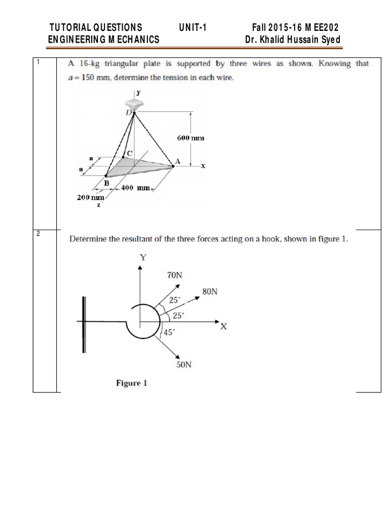 Engineering Mechanics Tutorial Questions | PDF