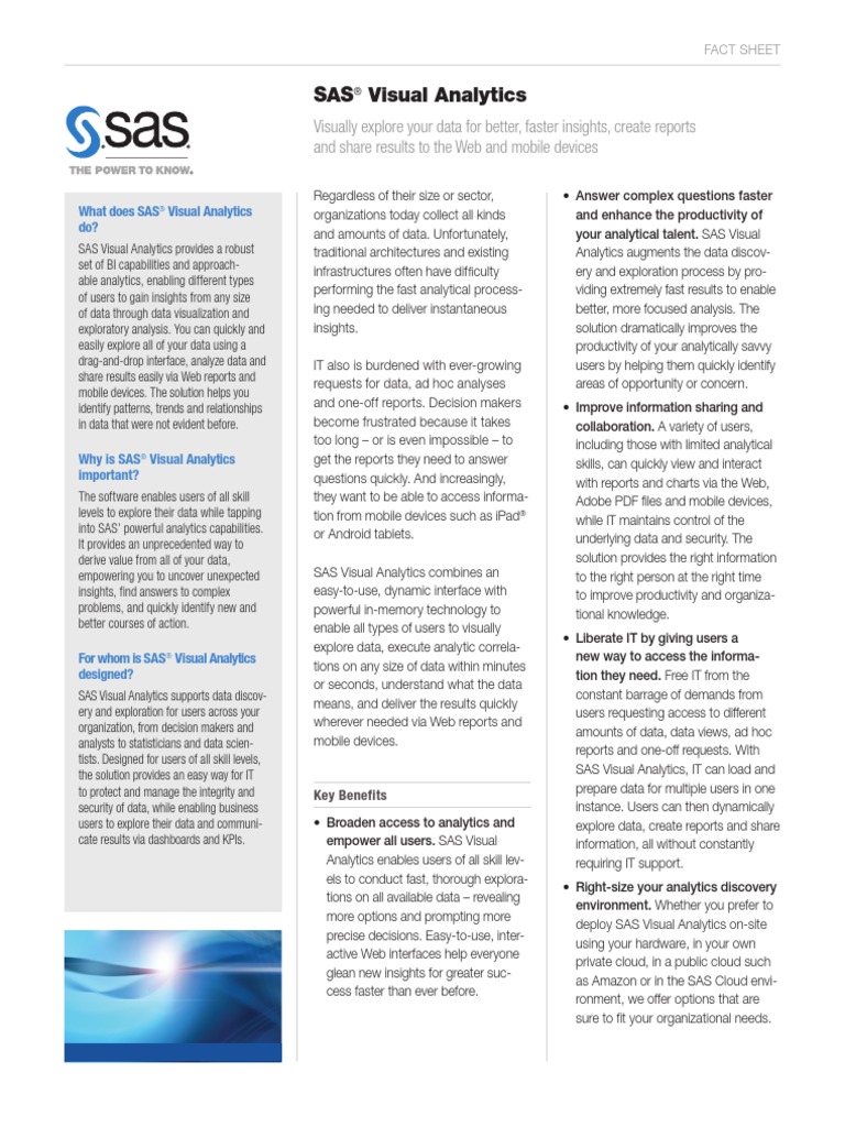 Sas Visual Analytics Factsheet | PDF | Analytics | Sas (Software)