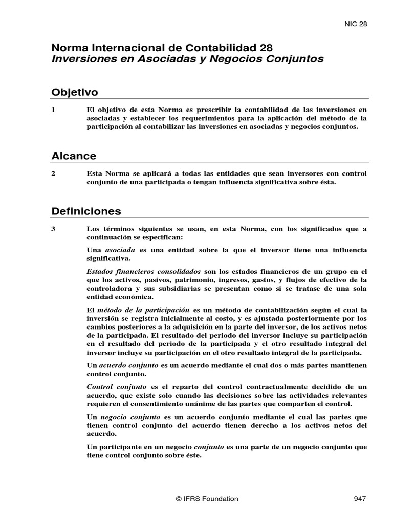 Nic 28 PDF | PDF | normas internacionales de INFORMACION FINANCIERA | Compartir (Finanzas)