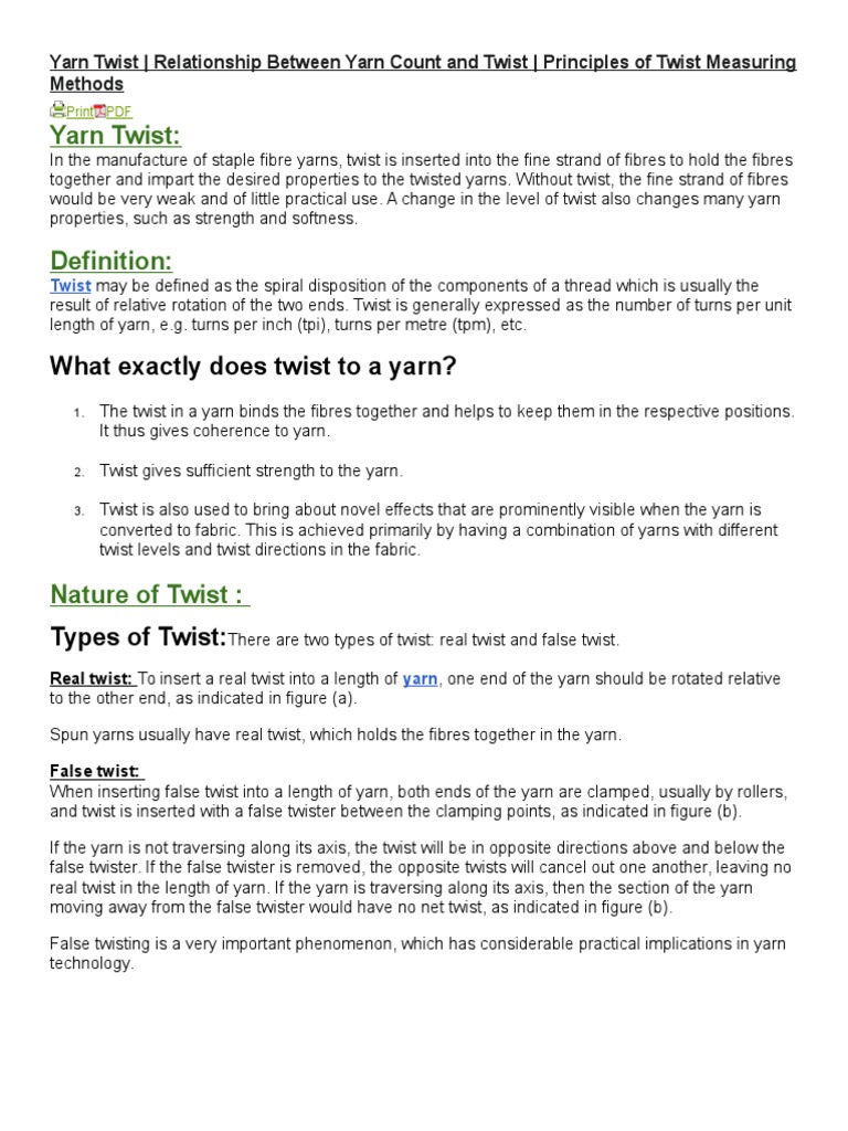 Yarn Twist | PDF | Yarn | Spinning (Textiles)