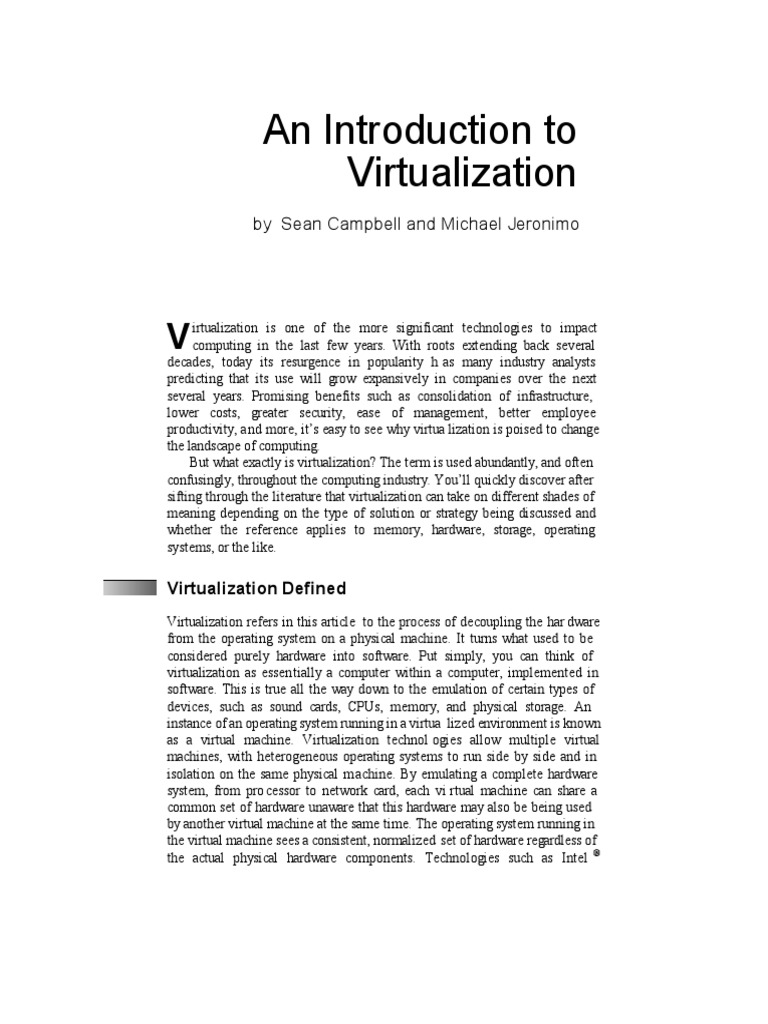 An Introduction To Virtualization | PDF | Virtual Machine | Operating ...