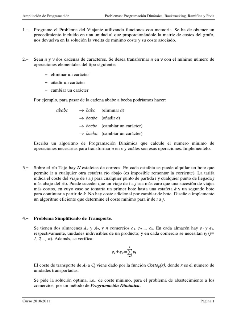 Problemas Programacion Dinamica | PDF | Programación dinámica | Algoritmos Problemas Programacion Dinamica | PDF | Programación dinámica | Algoritmos