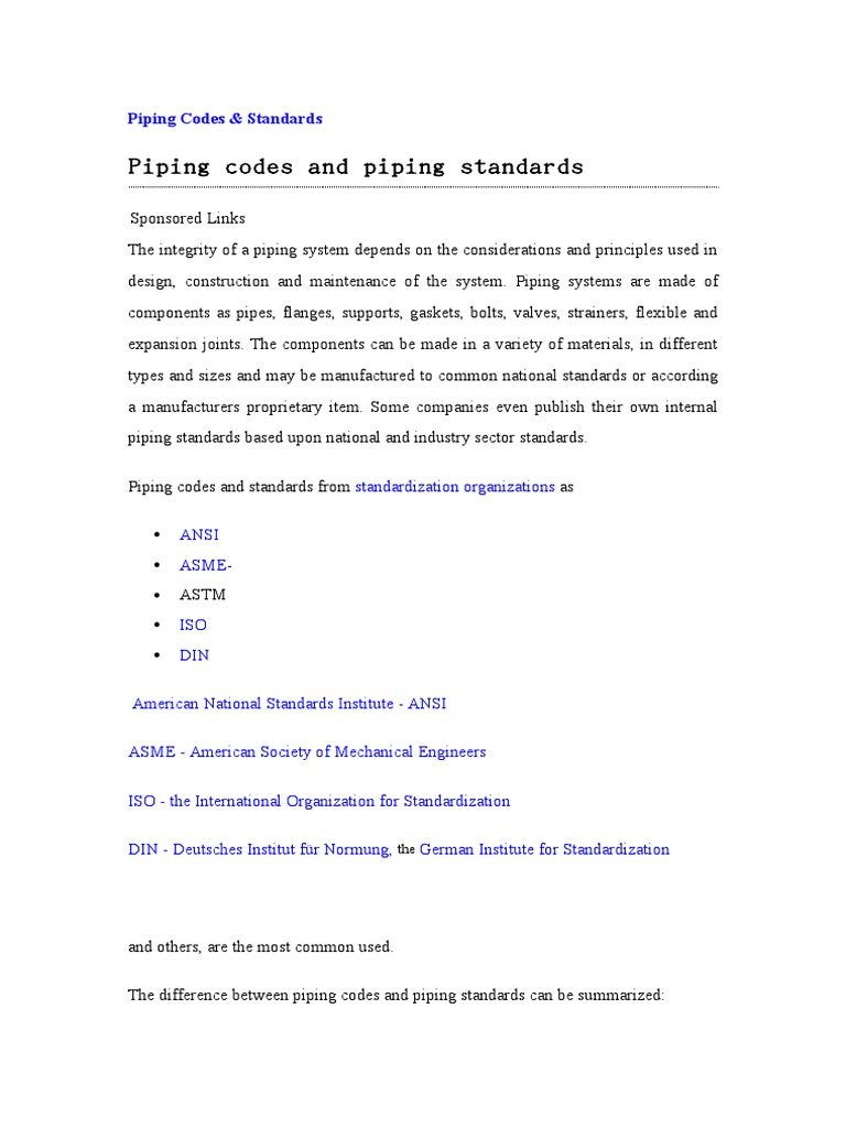 Piping Codes / Standards | PDF | Pipe (Fluid Conveyance) | Pipeline ...