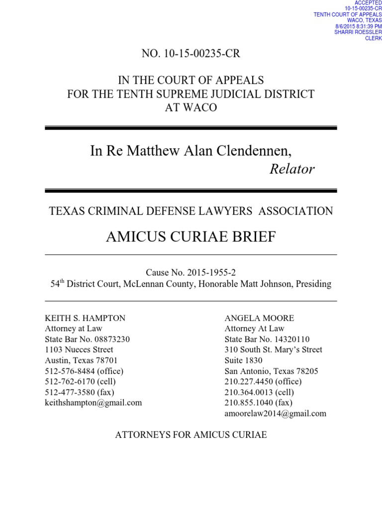 TCDLA Amicus Brief Clennenden | Amicus Curiae | Brief (Law)