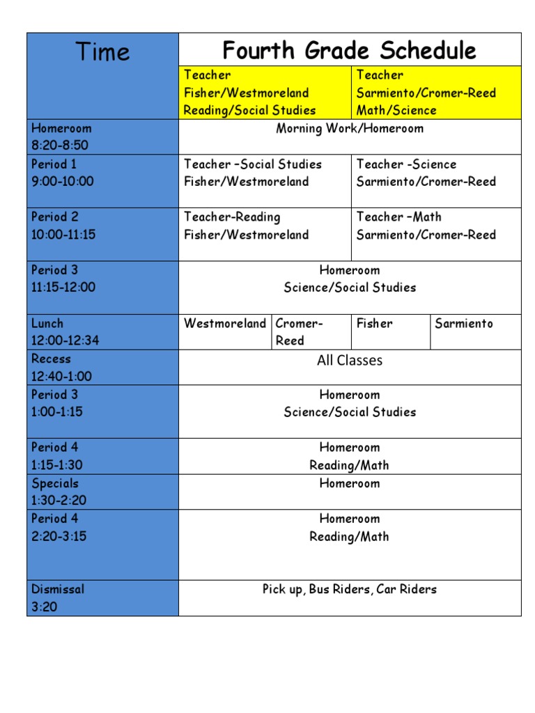 4th Grade Schedule | PDF | Foreign Language Studies