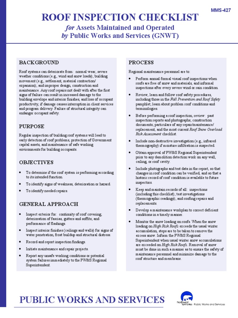Roof Inspection Checklist for Public Works | PDF | Roof | Asphalt