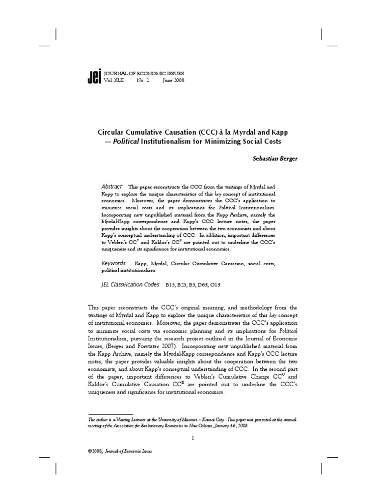01 Circular Cumulative Causation A La Myrdal & Kapp | PDF | Causality ...