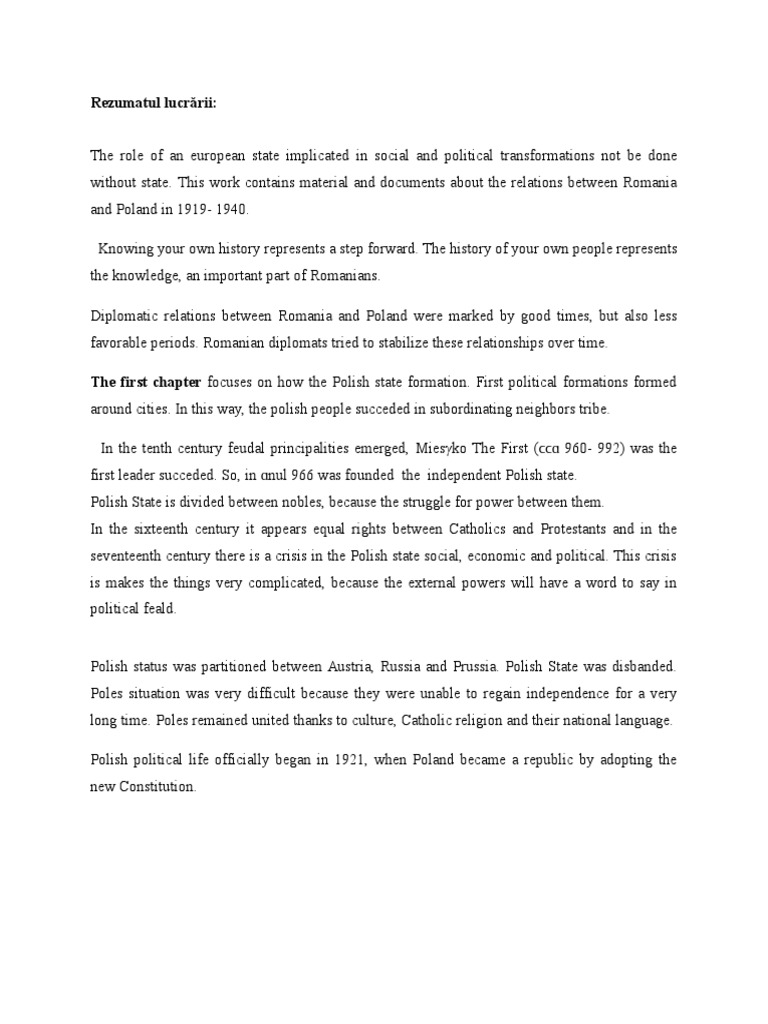 Rezumat Lucrare Licenta ENGLEZA | PDF | Poland | Romania