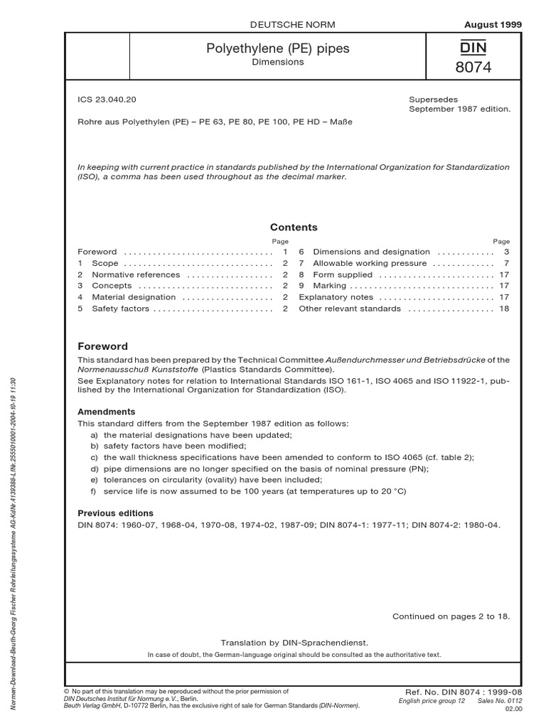 Din 8074 Hdpe | PDF | Engineering Tolerance | Pipe (Fluid Conveyance)