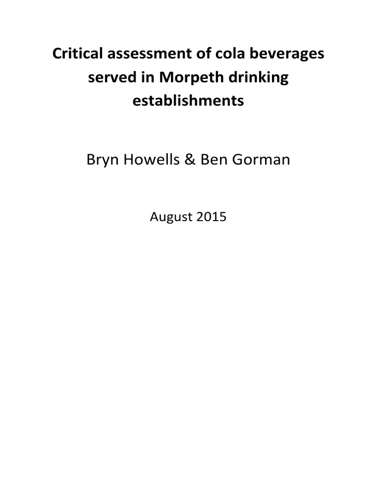 Critical Assessment of Cola Beverages Served in Morpeth Drinking ...