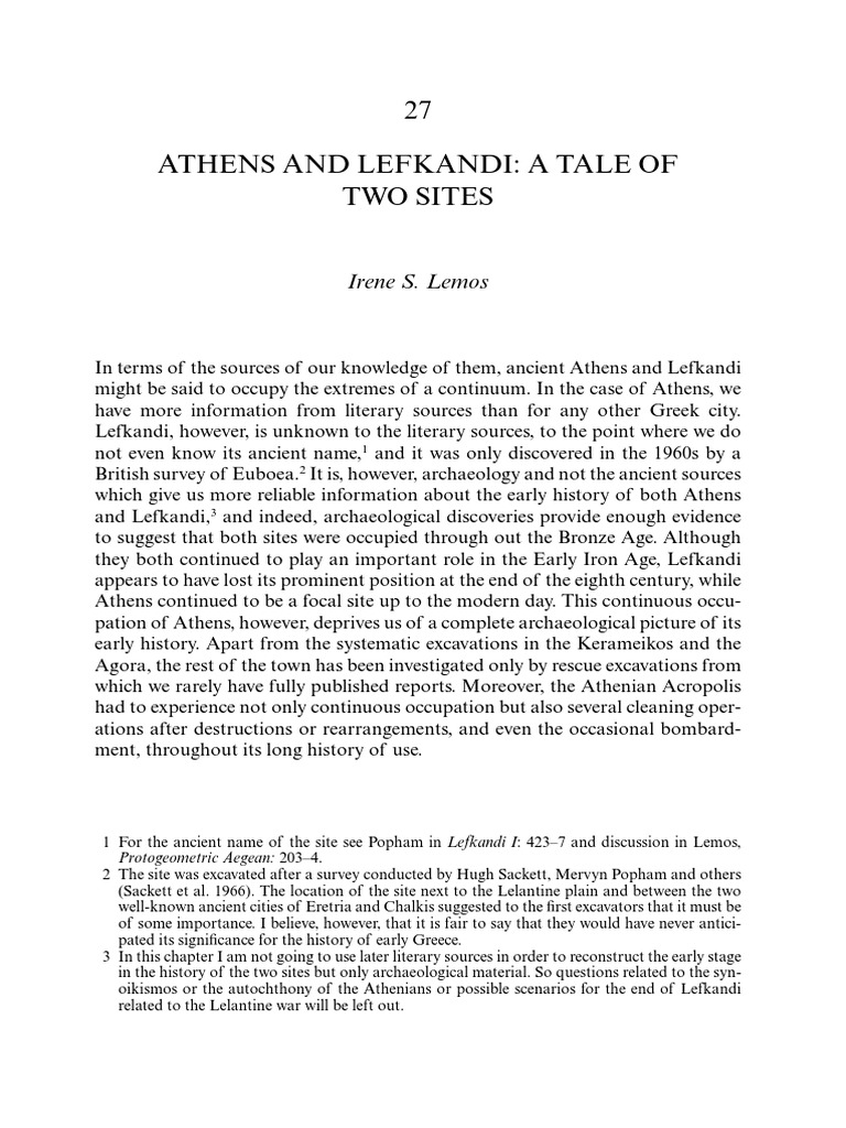 Athens and Lefkandi A Tale of Two Sites | PDF | Mycenaean Greece | Cemetery