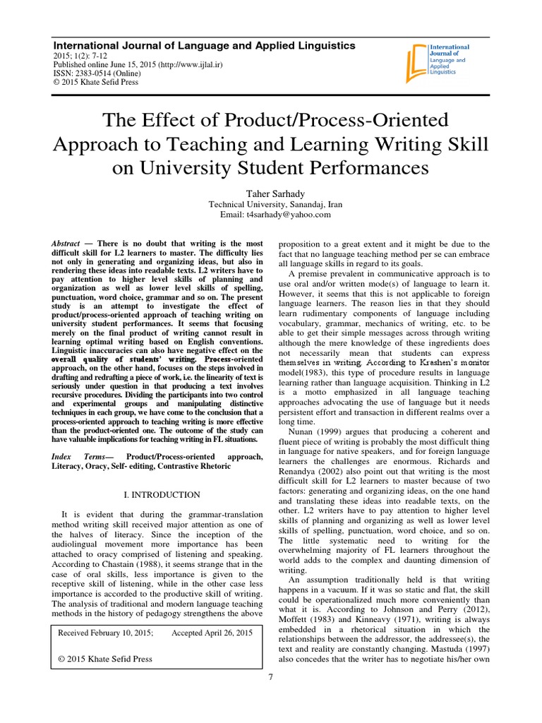 The Effect of Product/Process-Oriented Approach To Teaching and ...