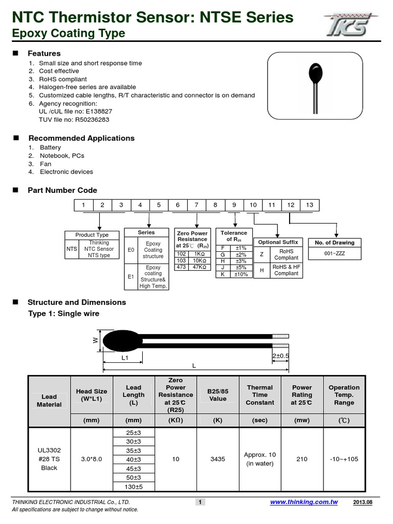 NTC Thermistor | PDF | Electrical Components | Electrical Engineering