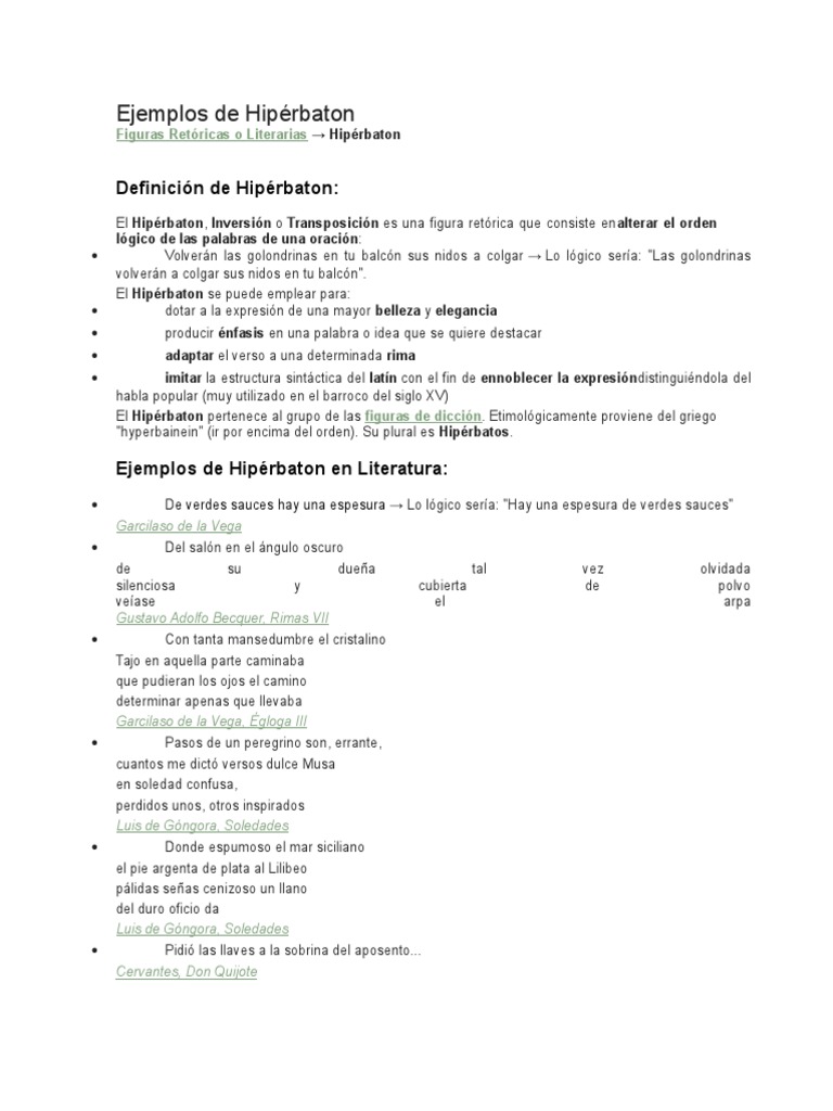 Ejemplos de Hipérbaton Hipérbole | PDF | Poesía | Idiomas