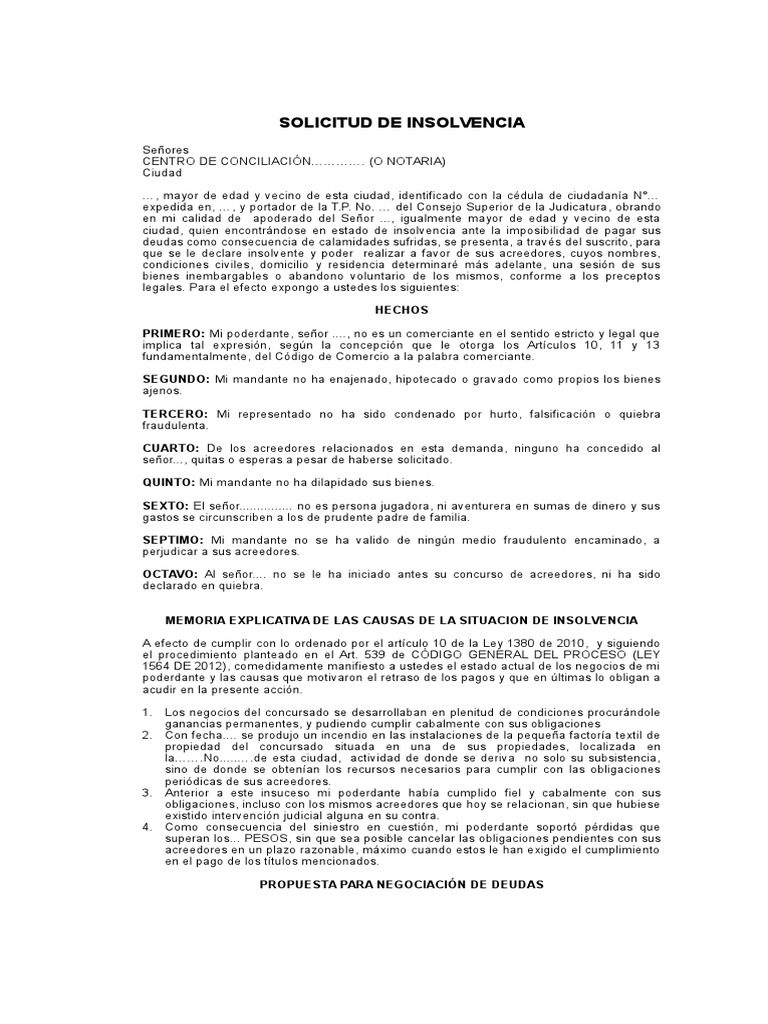 Solicitud Insolvencia | PDF | Pagos | Bancarrota