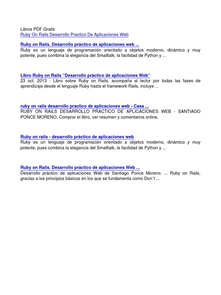 Ruby On Rails Desarrollo Practico De Aplicaciones Web Pdf Ruby On Rails Ruby Lenguaje De
