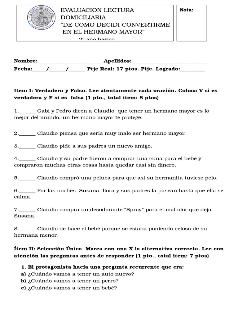 2° EVAL LENG de Como Decidi Convertirme en El Hermano Mayor | PDF