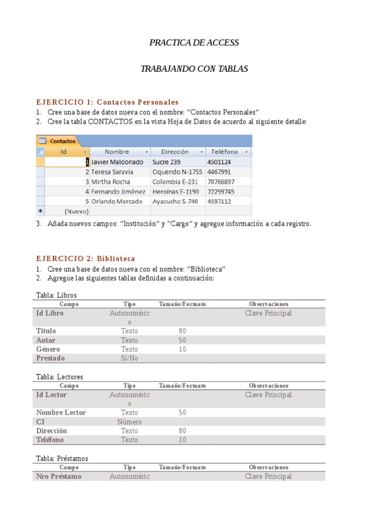 Practica de Access | PDF | Tabla (base de datos) | Bibliotecas