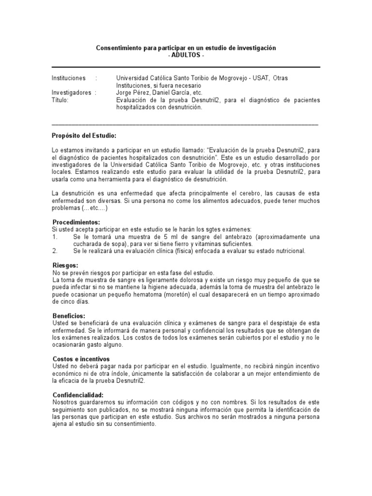 Modelo Consentimiento Informado | PDF | Diagnostico medico | Medicina