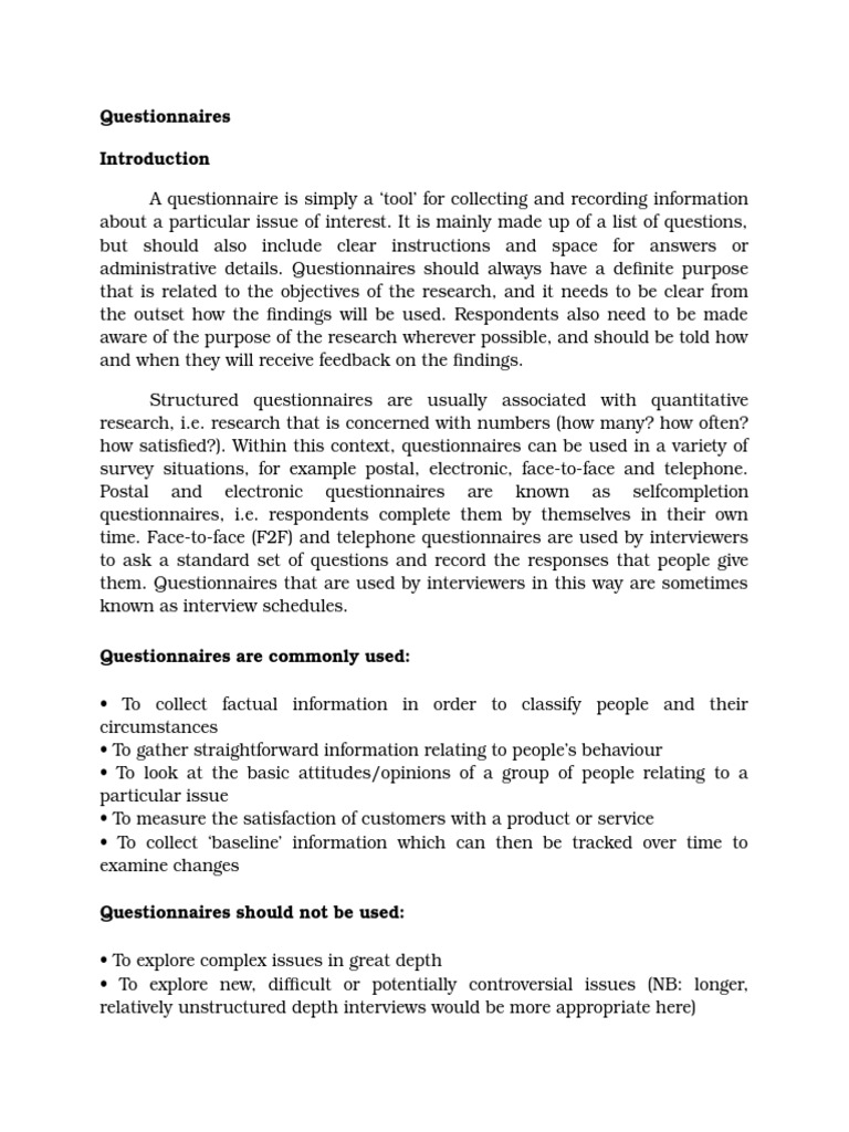 Questionnaires | Questionnaire | Quantitative Research | Free 30-day ...