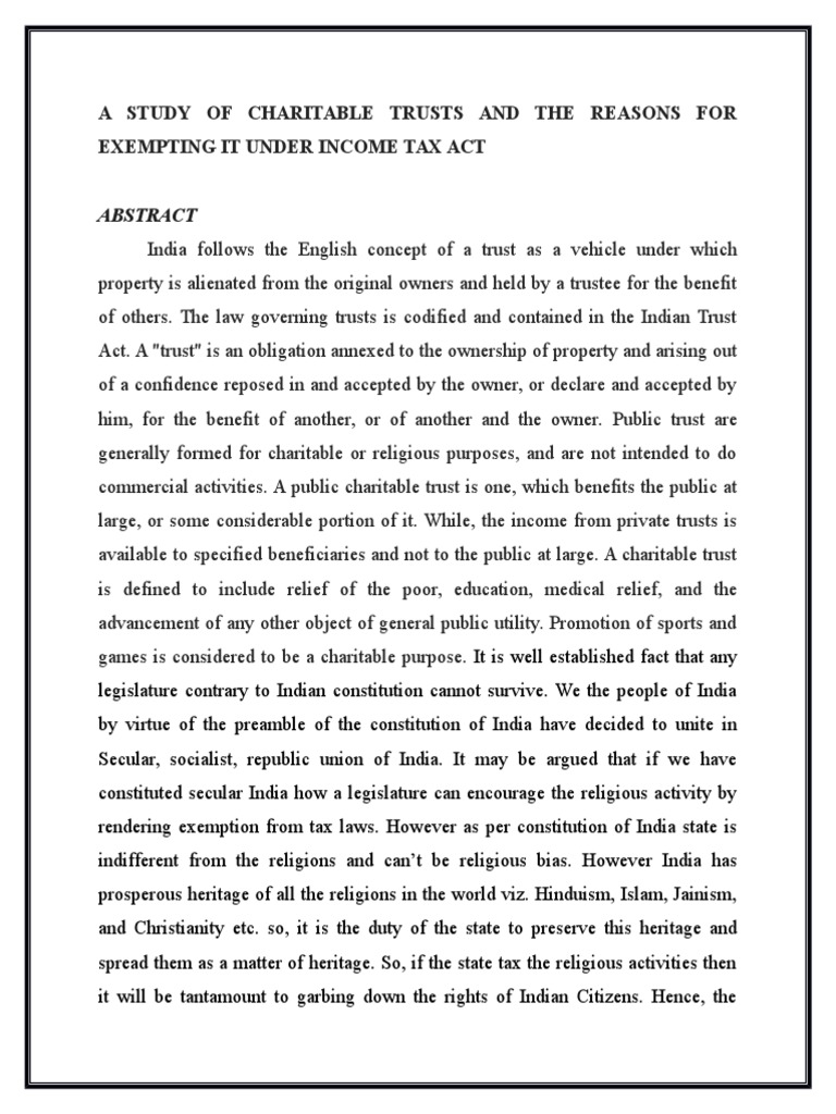 A Study of Charitable Trusts and The Reasons For Exempting It Under ...