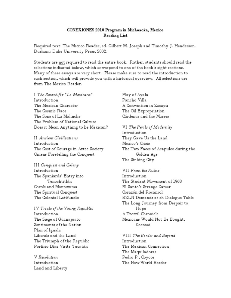 CONEXIONES 2010: Mexico Reader Guide | PDF | Culture Of The Americas ...