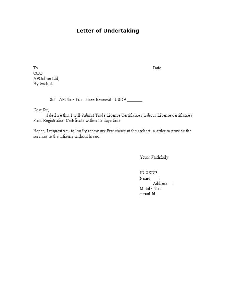 Undertaking Letter - Trade Licence | PDF