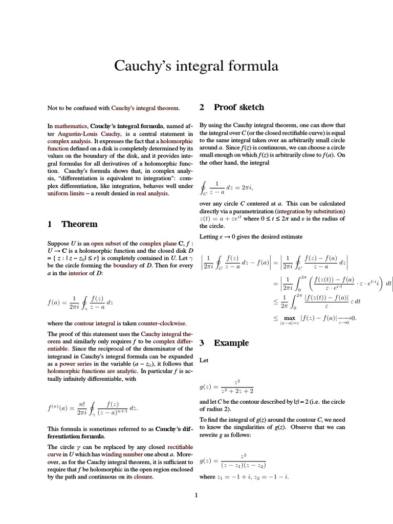 Cauchy's Integral Formula PDF | PDF | Holomorphic Function | Calculus