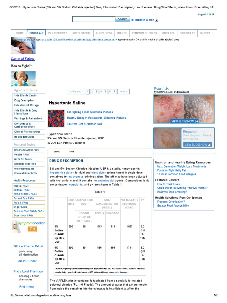 Hypertonic Saline (3% and 5% Sodium Chloride Injection) Drug ...