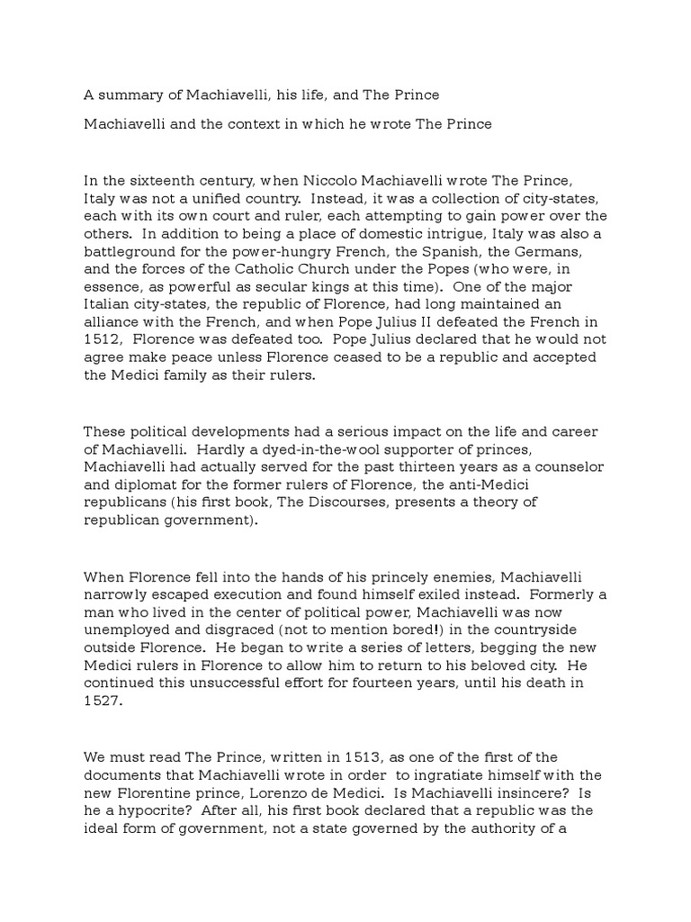 A Summary of The Prince | The Prince | Niccolò Machiavelli