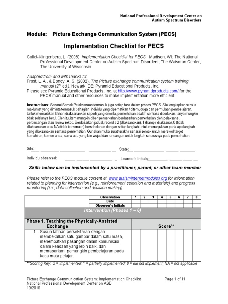 PECS Checklist | PDF