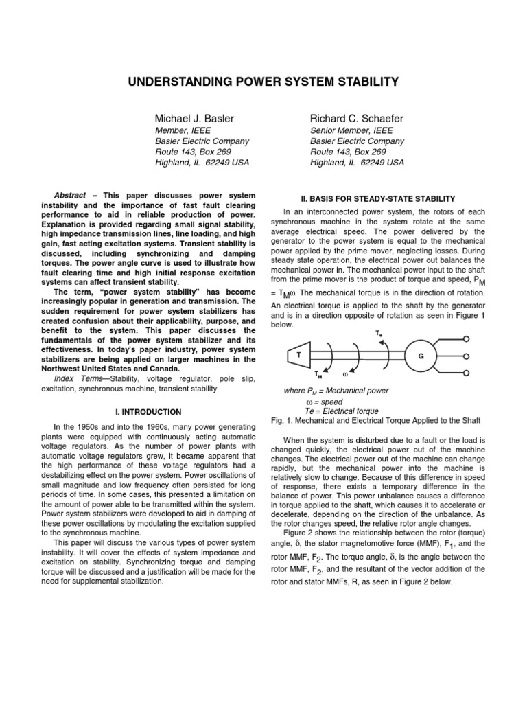 Basler Elect Understanding Power System Stability | PDF | Electric ...