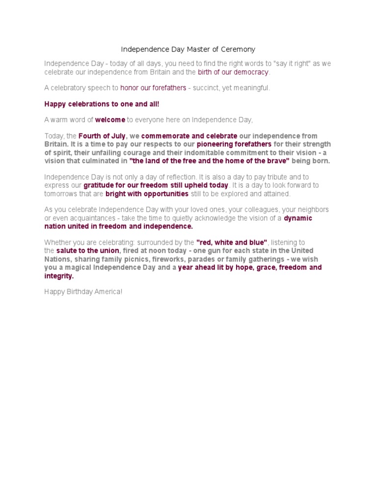 Independence Day Master of Ceremony | PDF